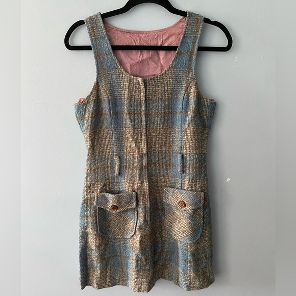 Vintage | Dresses | Vintage Blue And Gray Tweed Smock Dress With ...